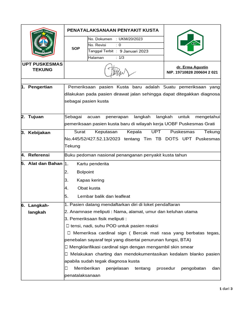 SOP Penatalaksanaan Kusta | PDF