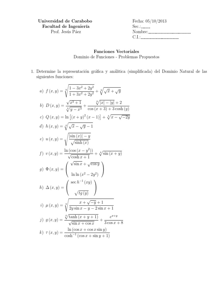Problemas Propuestos_Dominio de Funciones Vectoriales | PDF