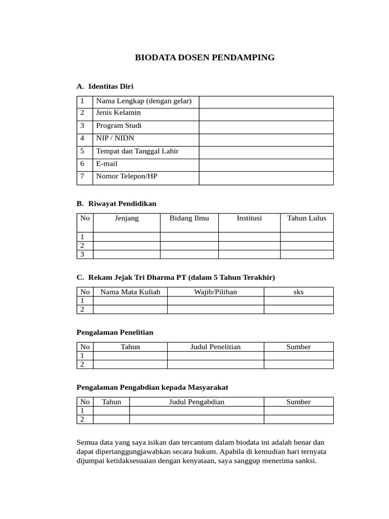 Form Identitas Diri Dospem | PDF