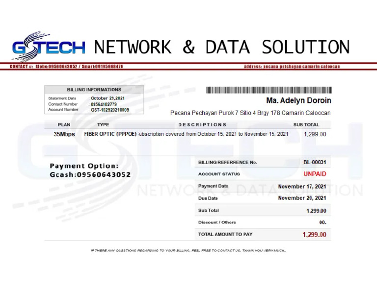 Internet Bill October | PDF