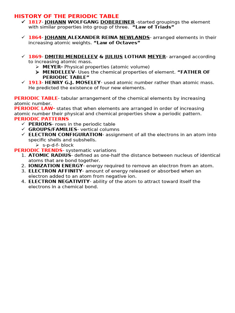 Key Milestones in Periodic Table History | PDF