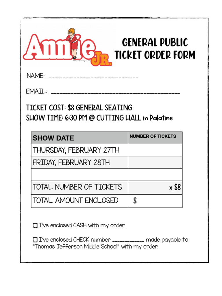 Ticket Order Form for February Show | PDF