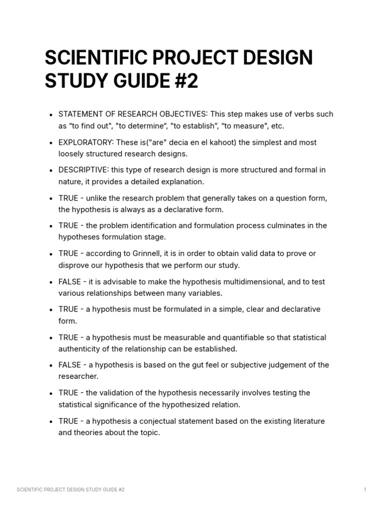 Scientific Project Design Study Guide 2 | PDF | Hypothesis ...