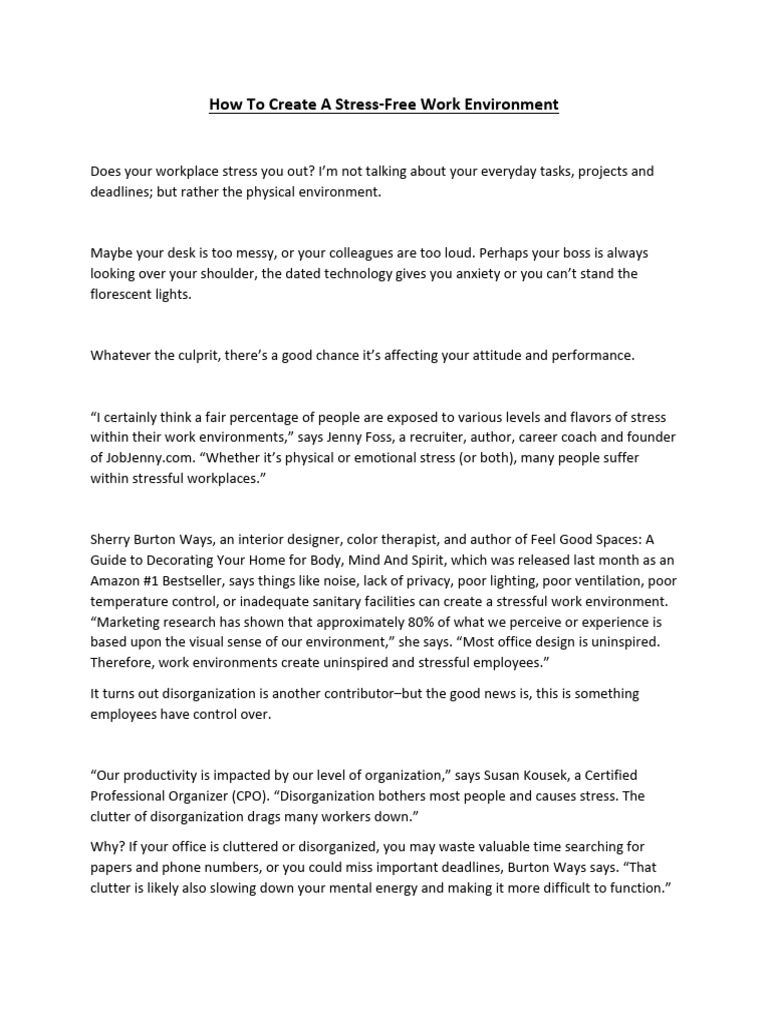 How To Create A Stress-Free Work Environment | PDF | Lighting | Desk