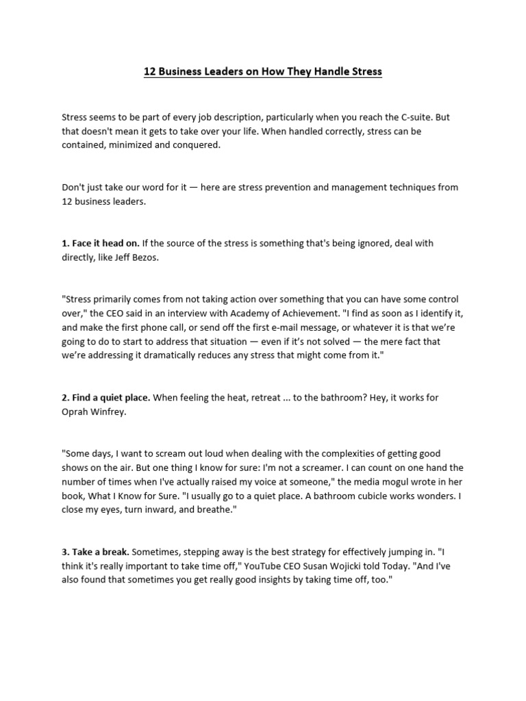 Stress Management Tips from Business Leaders | PDF