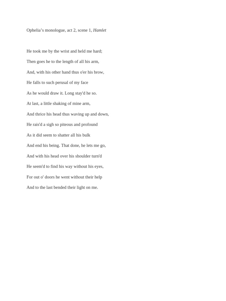 Ophelia's Wrist Monologue | PDF