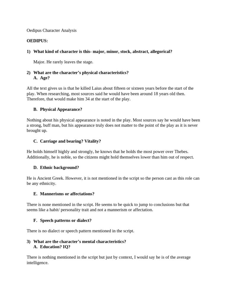 Final Oedipus Character Analysis | PDF | Oedipus