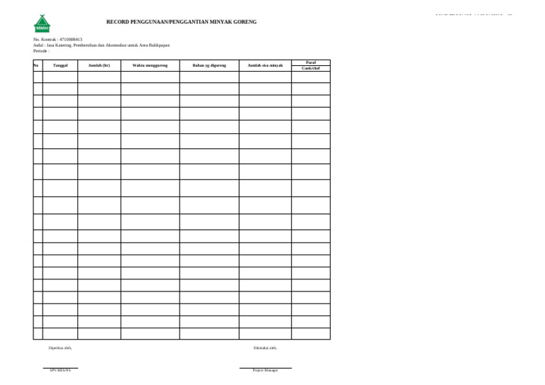 Form Penggunaan Minyak Goreng MMH | PDF