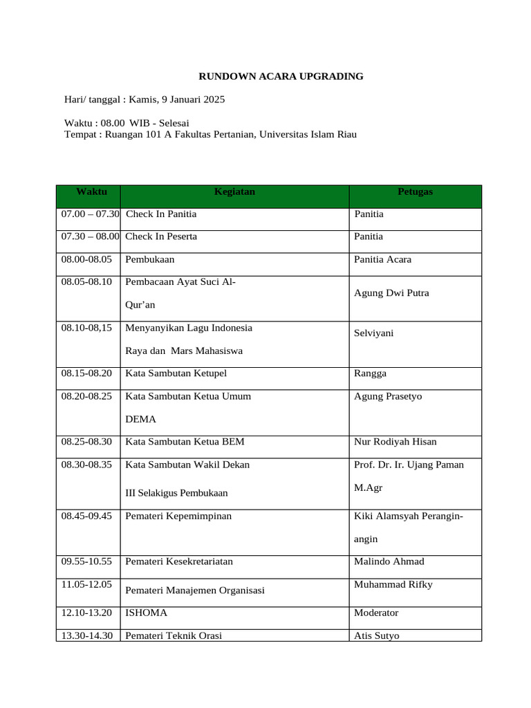 Rundown Acara Upgrading | PDF