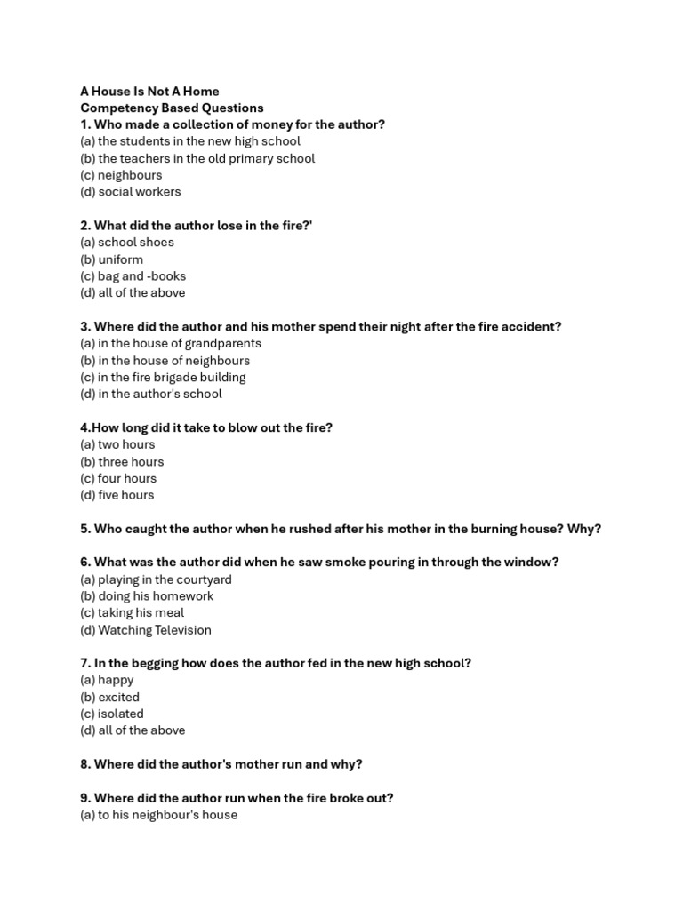 House Fire Impact: Competency Questions | PDF