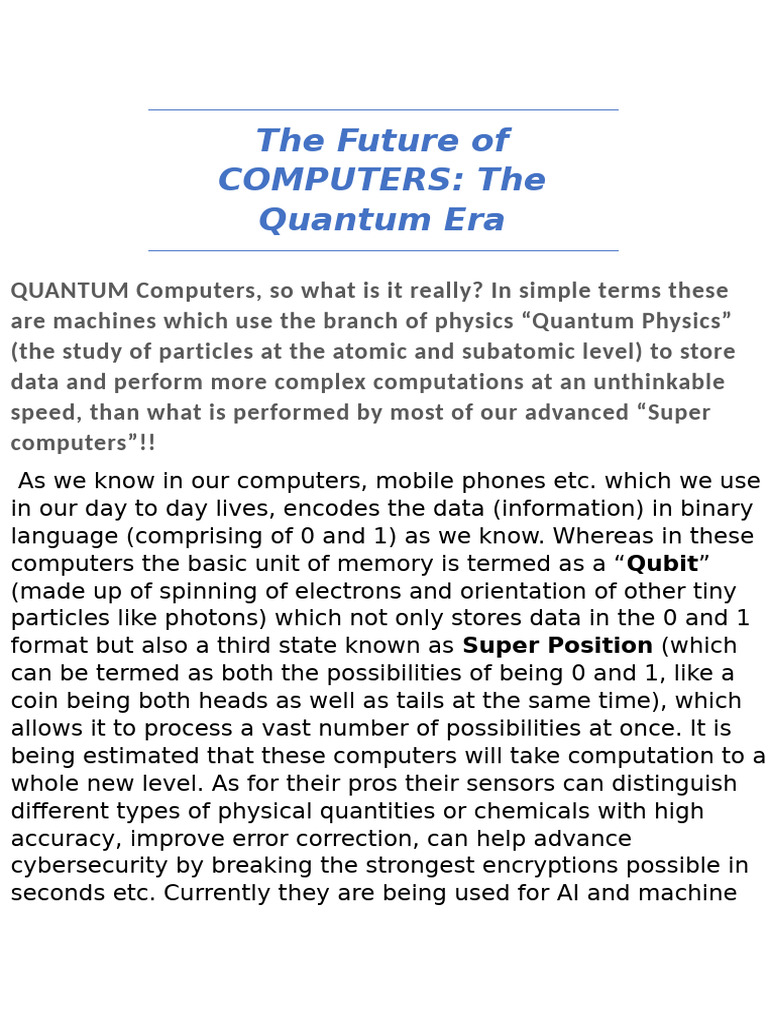 The Era of Quantum Computers | PDF