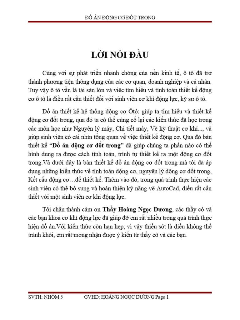 (123doc) Do An Dong Co Dot Trong Thiet Ke Dong Co 4 Ki 4 Xy Lanh Duoc Bo Tri Thang Hang | PDF