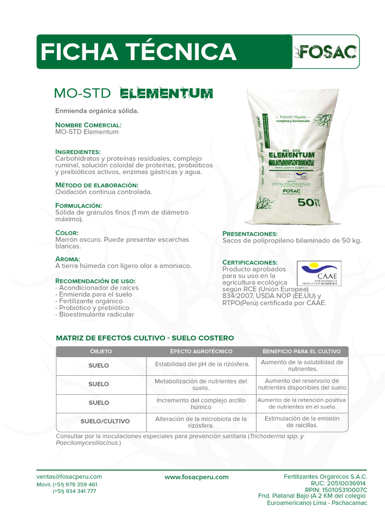 Ficha Técnica de MO-STD Elementum | PDF | Agua | Agricultura