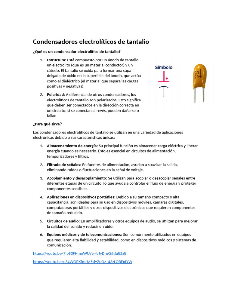 Condensadores Electrolíticos de Tantalio | PDF | Condensador | Electrónica