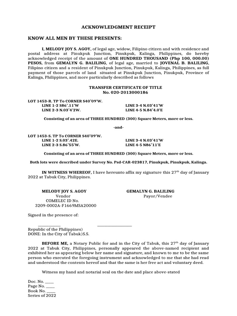 Acknowledgment Receipt Ceynas | PDF