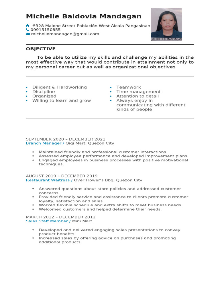 Michelle Mandagan Resume Overview | PDF | Organizational Behavior ...