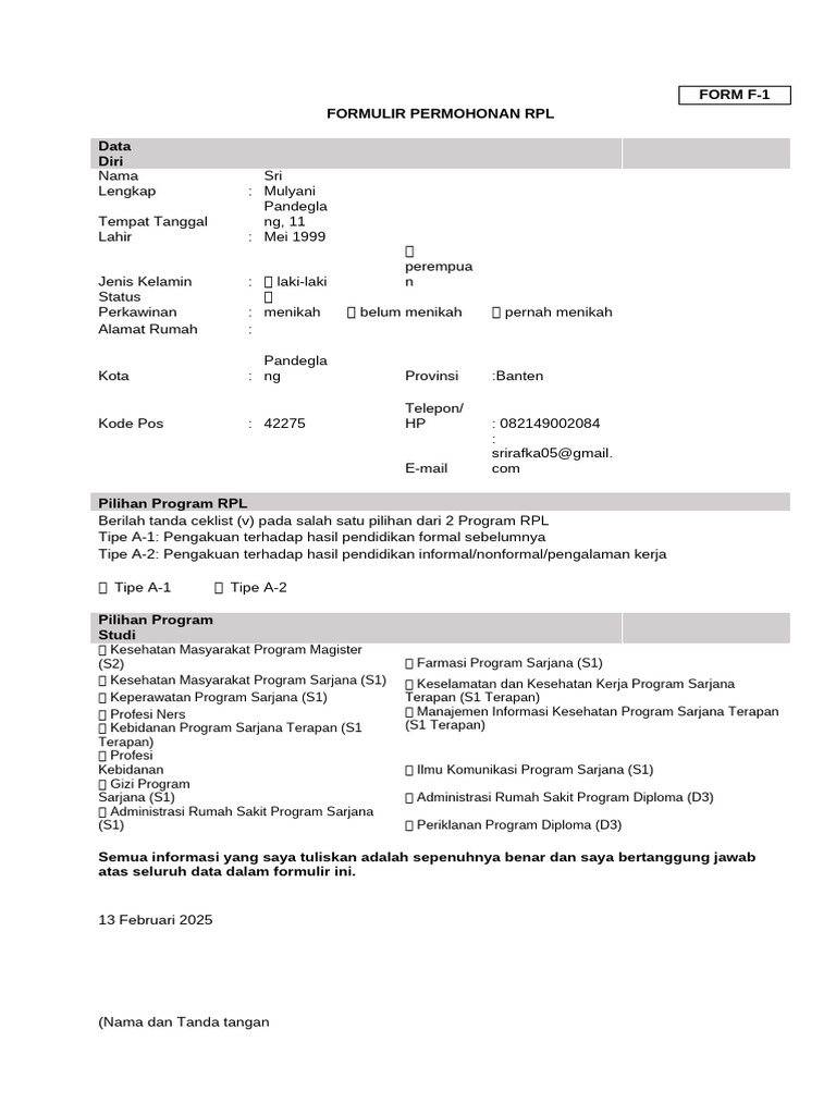 F1 - Formulir Permohonan (4) | PDF