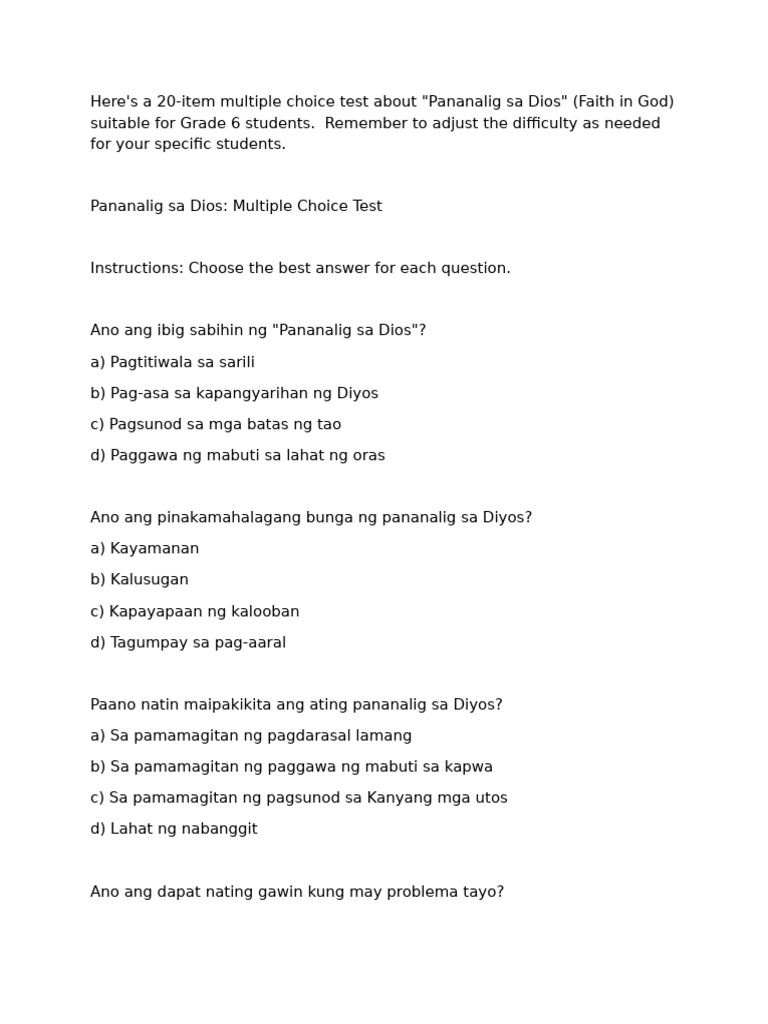 Esp6 Pananalig Sa Dios | PDF