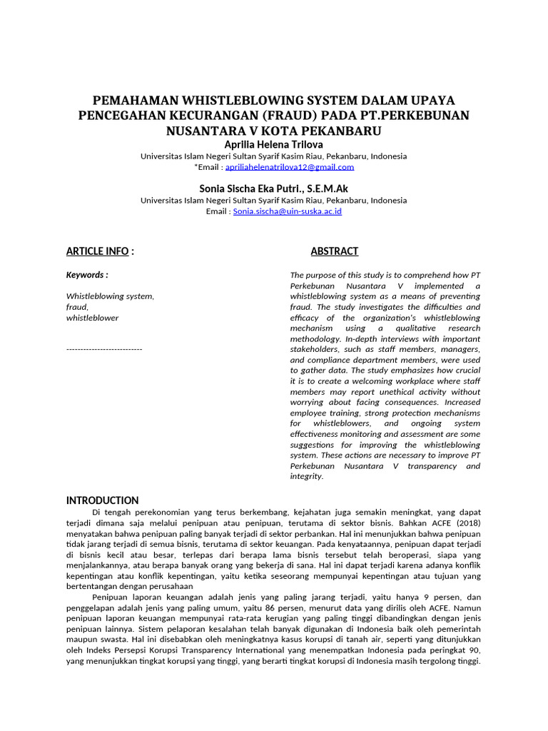 Penerapan Whistleblowing System Dalam Upaya Pencegahan Kecurangan Fraud ...