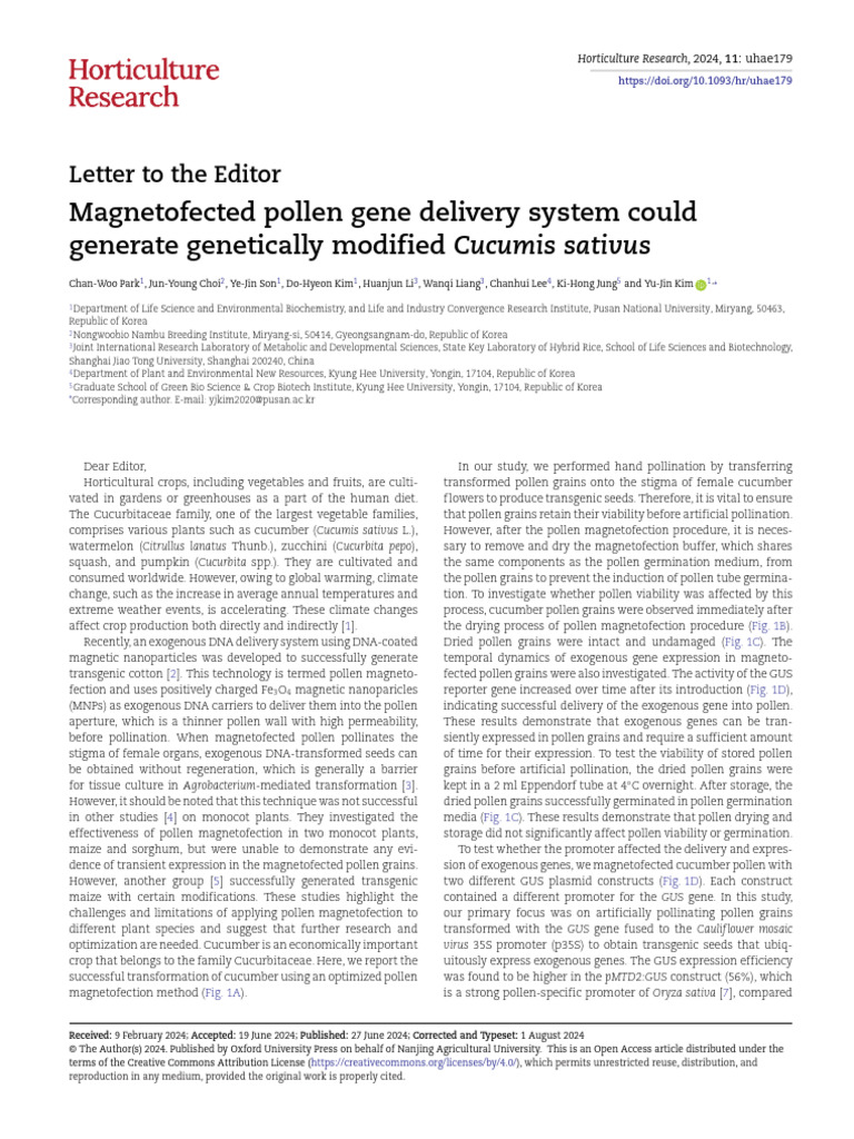 Magnetofected Pollen Gene Delivery System Could Generate Genetically ...