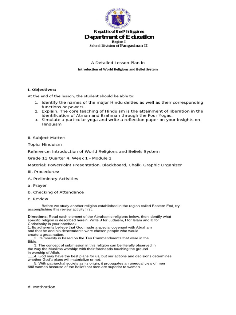 sEMI Detailed Lesson Plan Religion Module 1 | PDF | Sociology | God