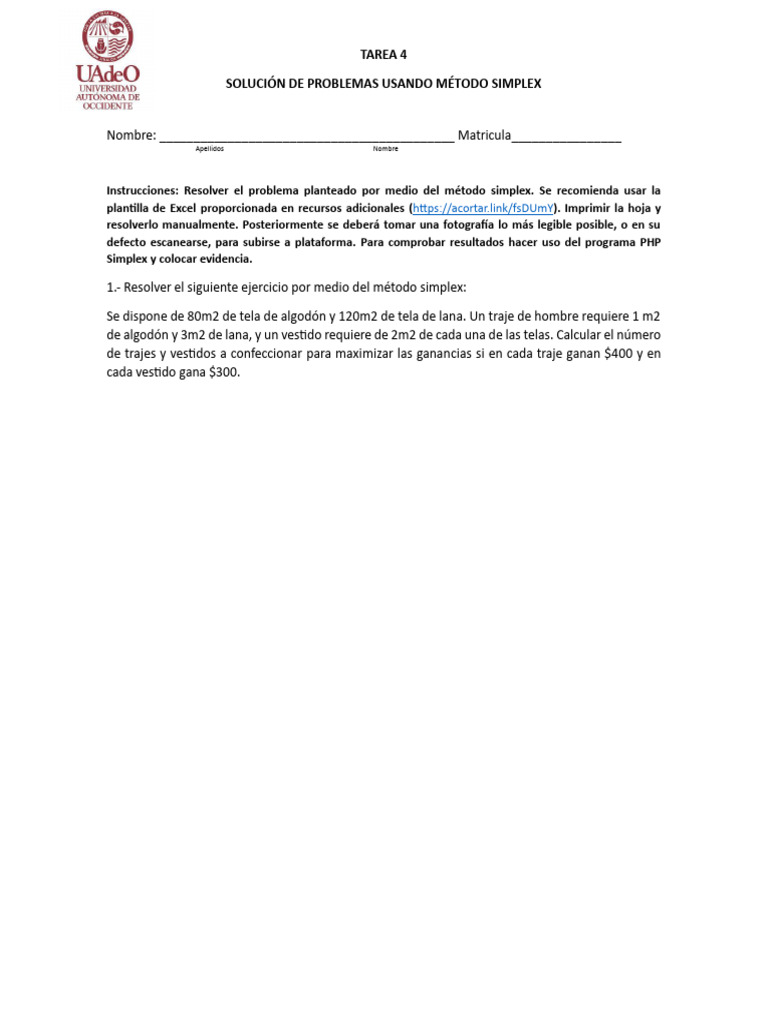 Método de Optimización - Tarea 4 - Solución de Problemas Usando Método Simplex | PDF