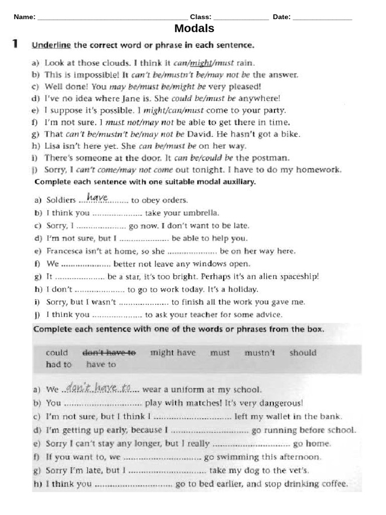 Modals Worksheet for Students | PDF
