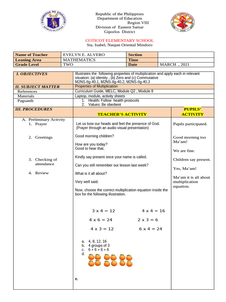 Cot 2-Lesson Plan - Lombendencio, Jelyn | PDF | Multiplication | Numbers