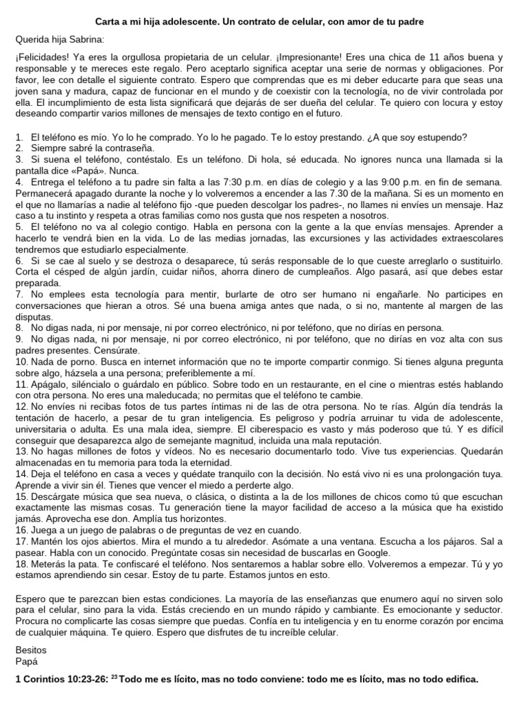 Carta A Mi Hija Adolescente | PDF