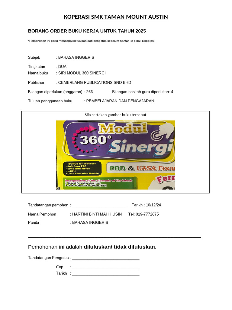 Borang order buku kerja koperasi 2025 | PDF