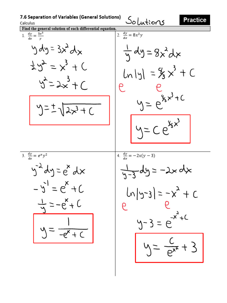7.6 Separation of Variables Solutions | PDF