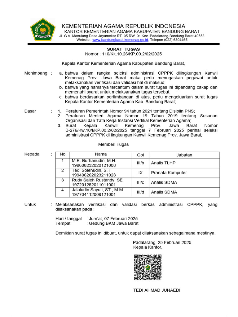 Surat Tugas M.E. Burhanudin DKK 07022025 | PDF