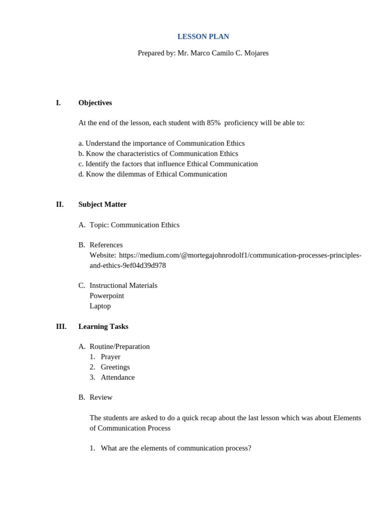 Purposive Communication - Lesson Plan Template | PDF | Communication ...