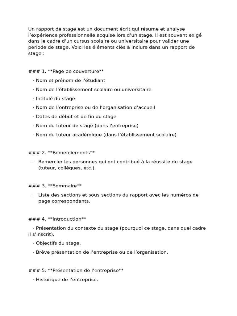 Rapport de stage : compétences et résumé | PDF