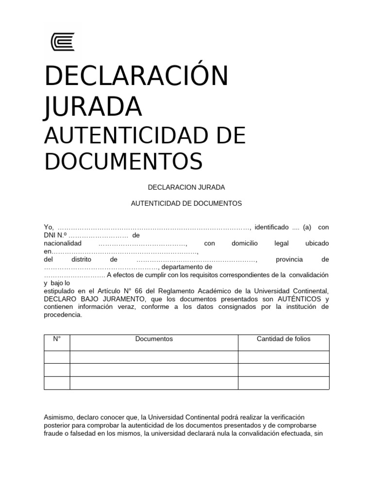 DECLARACIÓN JURADA | PDF