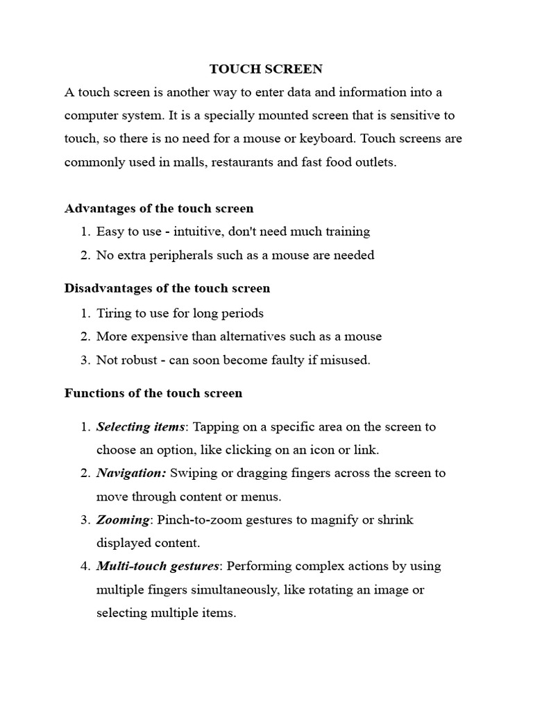 Input Devices - Touch Screen, Touch Pad & Light Pen-1 | PDF | Touchscreen | Computer Hardware