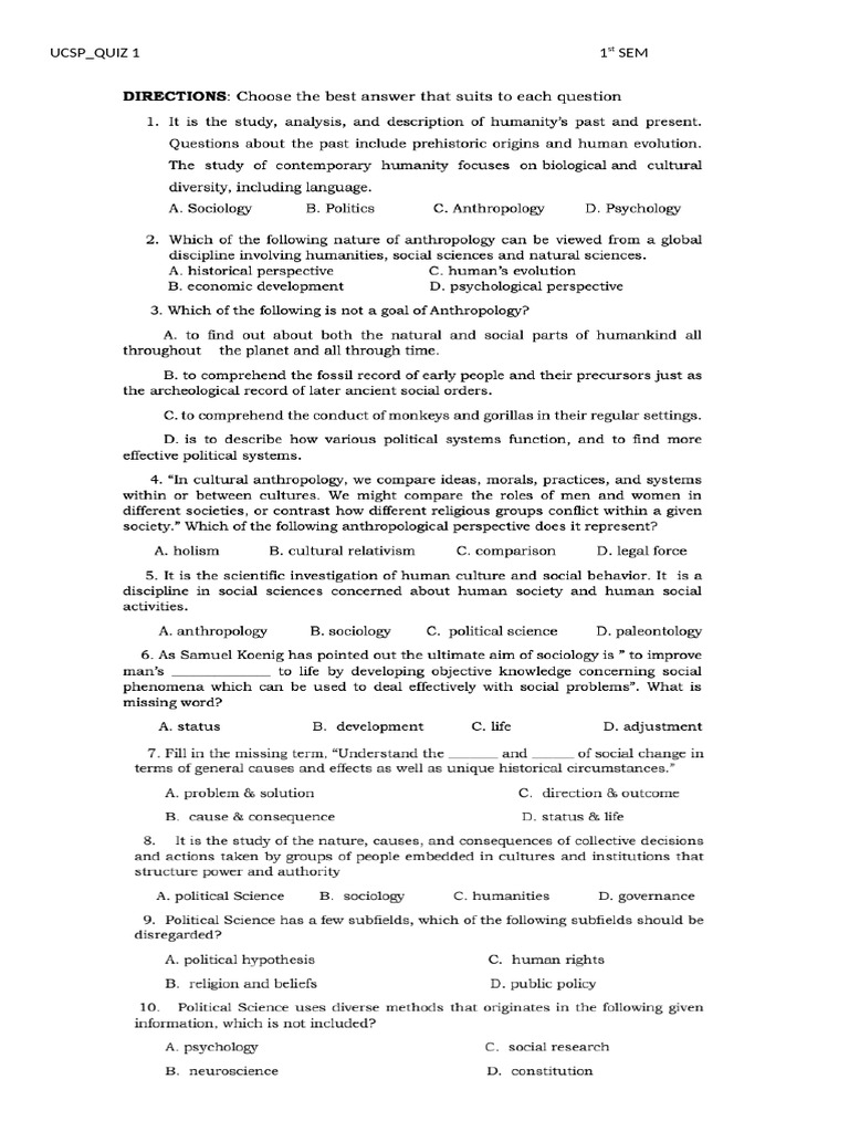 Ucsp - Quiz 1 | PDF