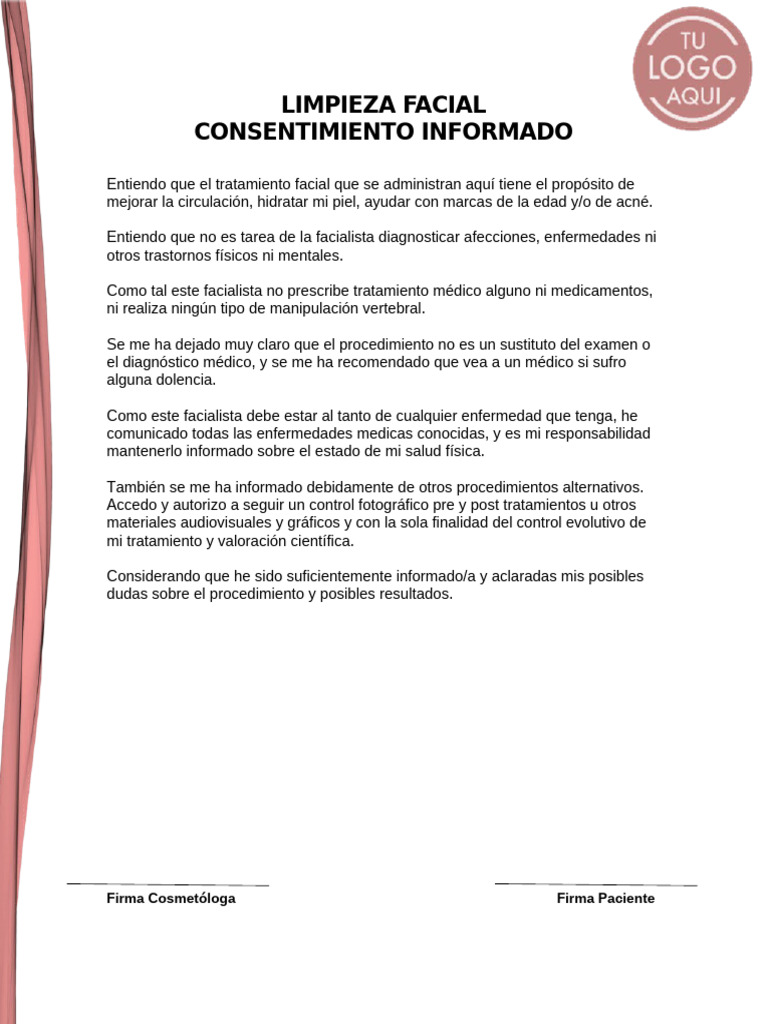 Consentimiento Informado para Limpieza Facial | PDF