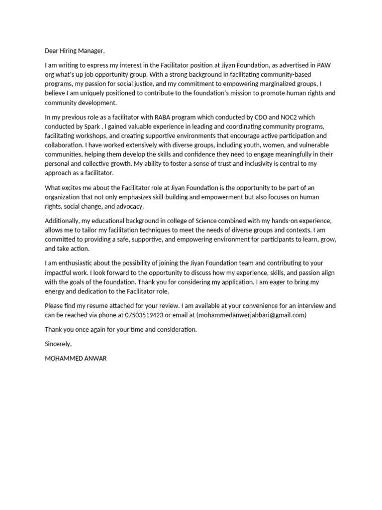 Application for Jiyan Foundation Facilitator | PDF