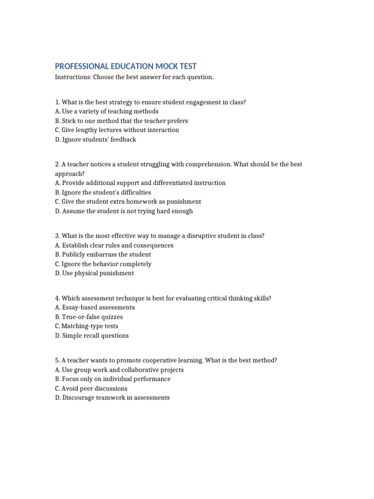 ProfEd Mock Test 1 50 | PDF