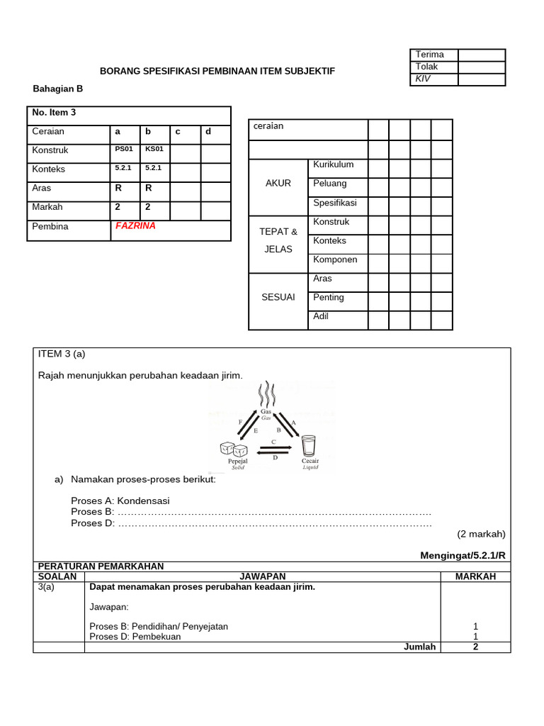 bahagian B soalan 3 item uasa f2 | PDF