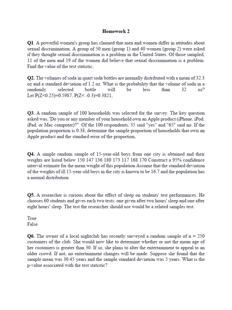 Statistics Homework Analysis | PDF | Statistical Significance | P Value