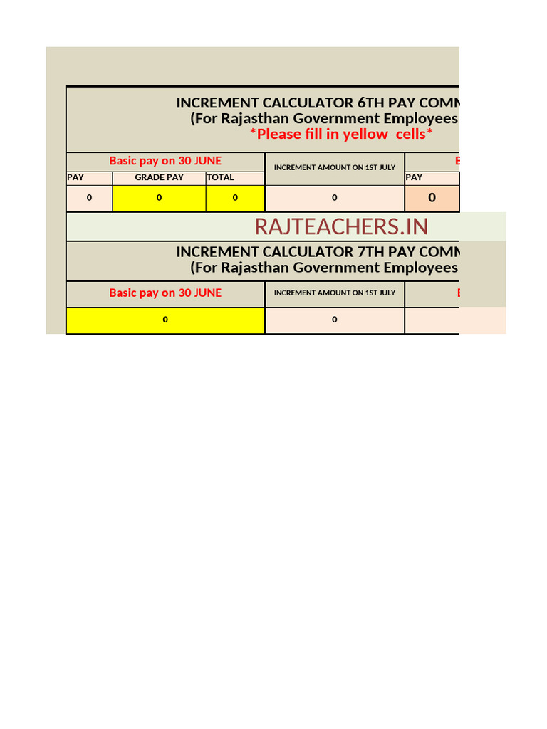 Increment Calculation Excel Utility For 6th and 7th Pay Commission | PDF