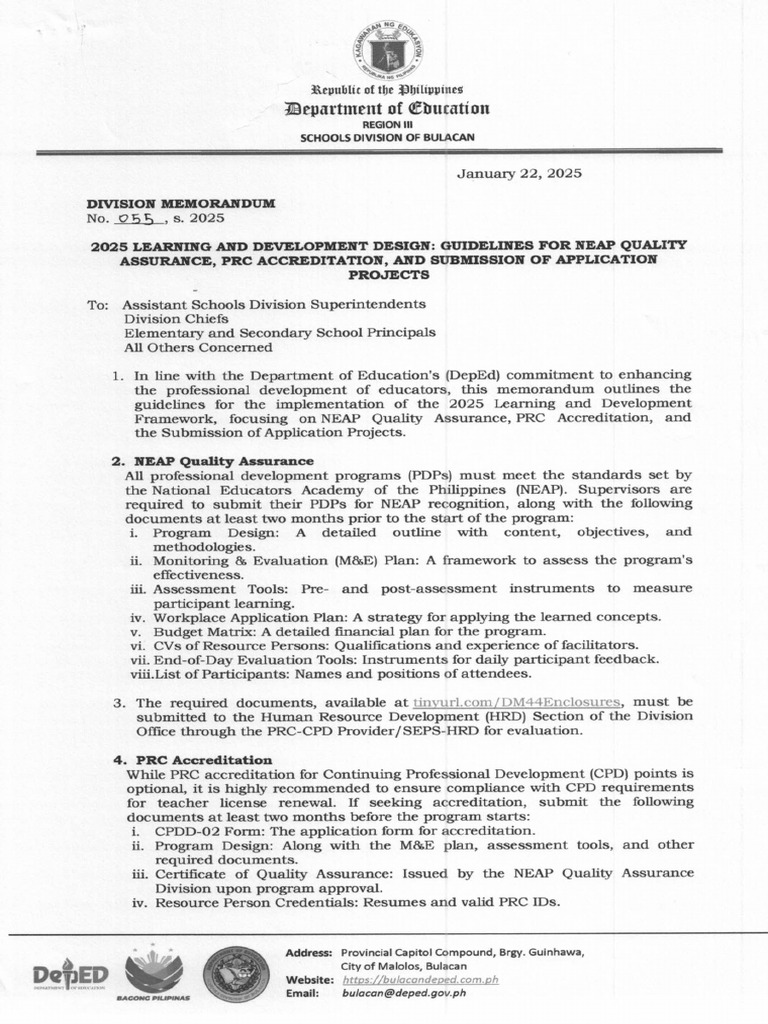 DIVISION MEMORANDUM NO 055 S 2025 Application Projects Etc | PDF