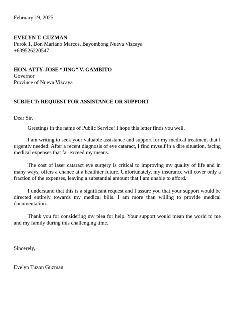 Request for Medical Assistance Support | PDF