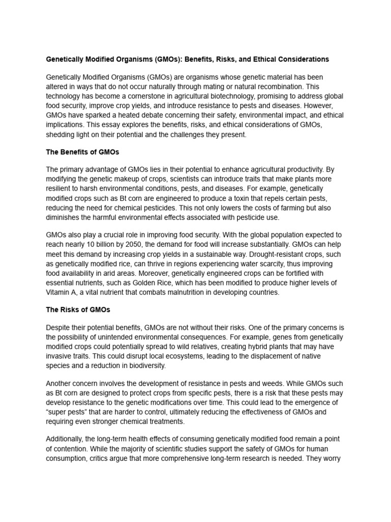 Genetically Modified Organisms (GMOs) - Benefits, Risks, and Ethical ...