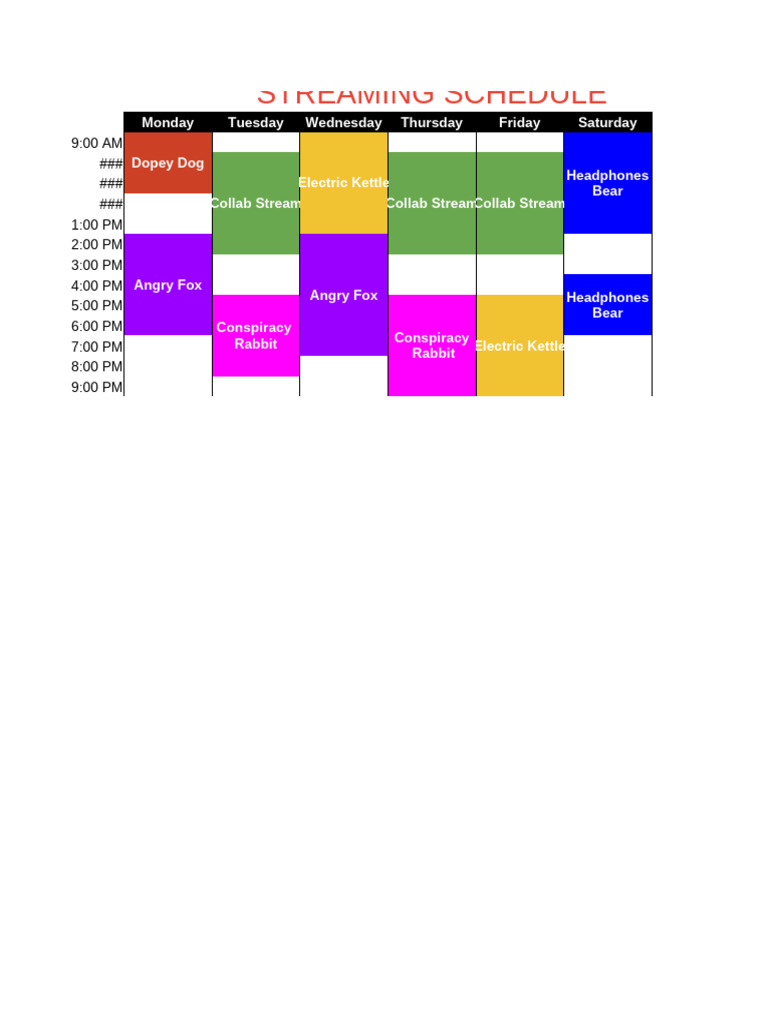 Weekly Streaming Schedule | PDF