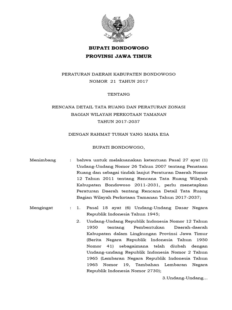 1. Perda RDTR BWP Tamanan bondowoso | PDF