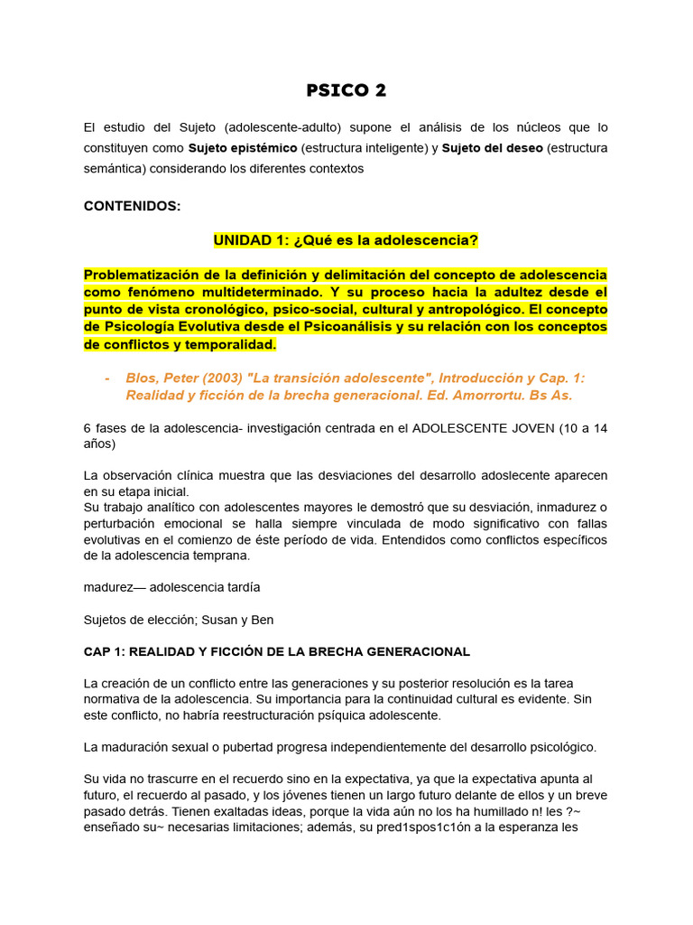 Resumen Final Psico2 Libre | PDF | Adultos | Psicoanálisis