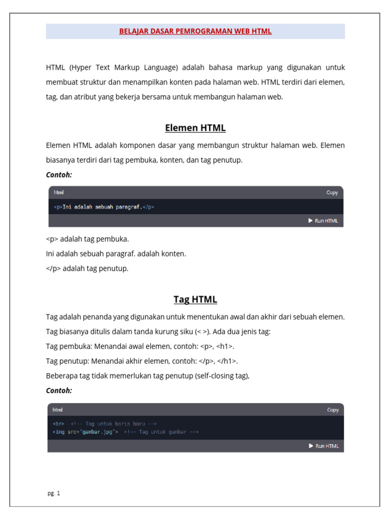 Belajar Dasar Pemrograman Web HTML | PDF